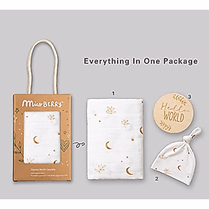 Miaoberry 100% Organic Cotton Baby Muslin Swaddle Blanket Set| Boho Moon| Gender Neutral for Boys Girls| Hospital Home Coming Receiving Blanket |Newborn Unisex