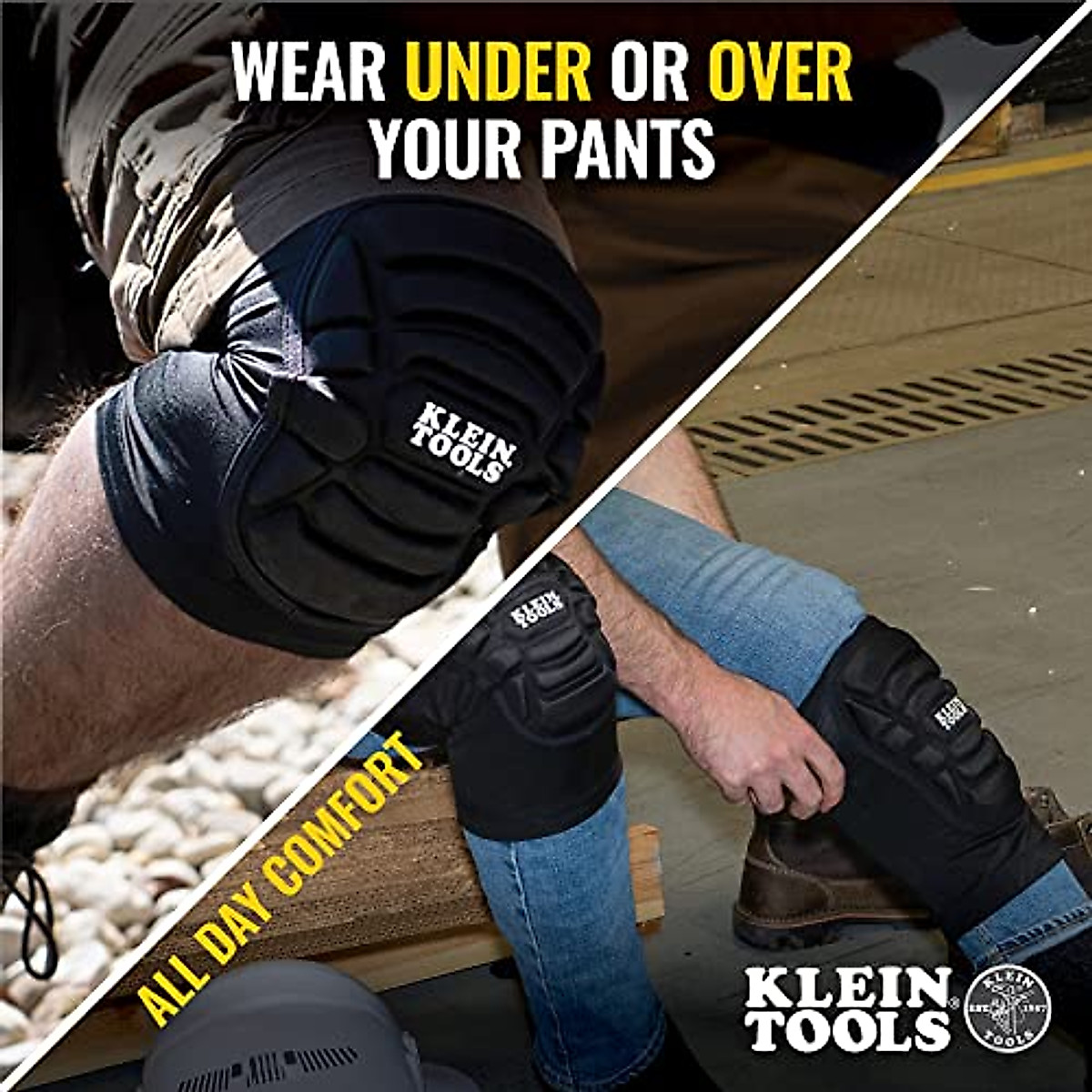 Klein Tools 60614 Knee Pads, Lightweight Padded Knee Sleeves, Breathable Mesh Back, Elastic Cuff with Slip-Resistant Silicone, S/M, Black