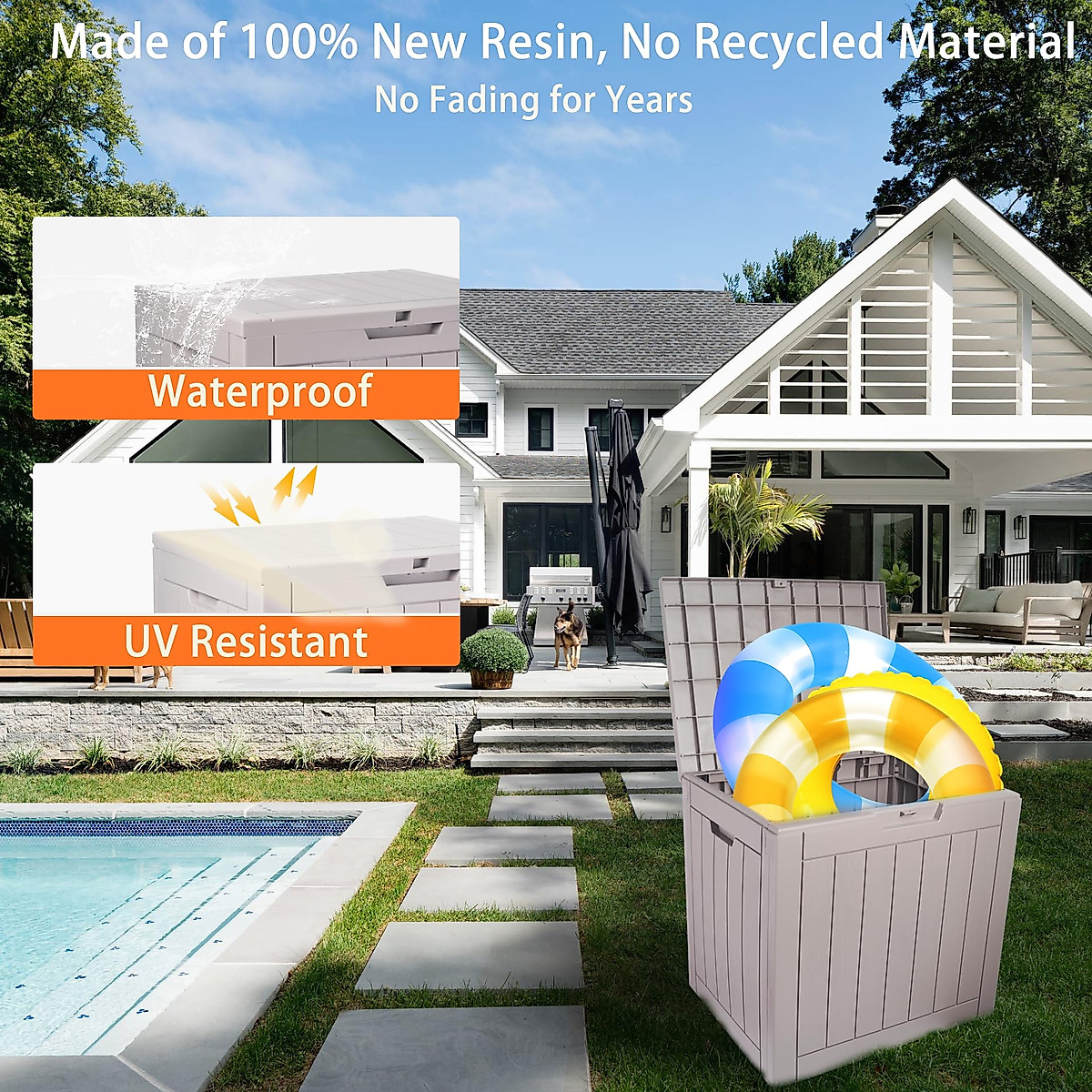 XCK Outdoor Storage Box 31 Gallon Deck Box Waterproof Resin Package Delivery Boxes for Outside Weatherproof Garden Tool Patio Storage Box with Lid UV Resistant Pool Toy Storage Bin Lockable Dock Box