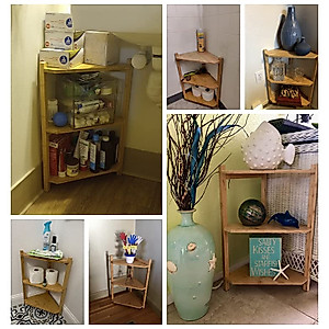 FoverOne Bamboo Corner Shelf, 3 Tier Corner Storage Rack, 24 inches Height Freestanding Shelf Unit for Kitchen, Bathroom, Bedroom, Living Room