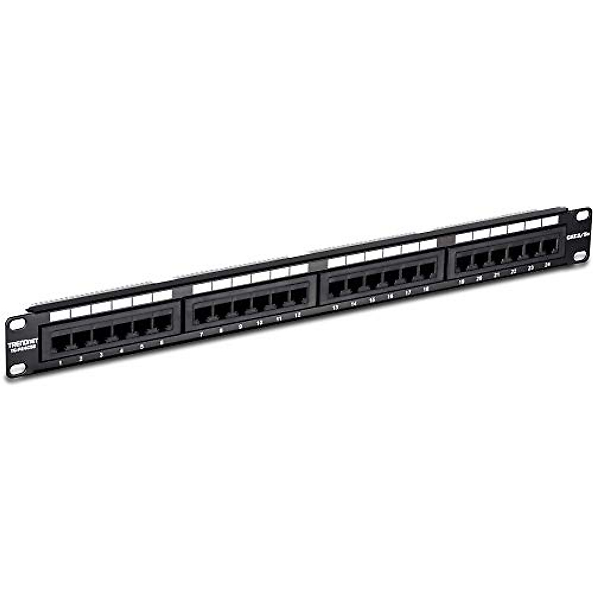 TRENDnet 24-Port Cat5-5e RJ-45 UTP Unshielded Patch Panel, Wallmount or Rackmount, 100Mhz, Color-Coded Labeling, Cat5,Cat5e,Cat4,Cat3 Compatible, 1U Rackmount, Black, TC-P24C5E