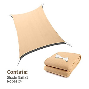 MontCampys Sun Shade Sail 7' x 10' Rectangle Permeable Canopy Shade Cloth UV Block Cover for Backyard Patio Garden Lawn Carport Outdoor Camping Event, Yellow/Sand