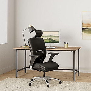 GM Seating - Ergonomic Office Chairs - High Back Desk Chair - Leather Executive Chair with Adjustable Headrest - Lumbar Support and 360 Swivel Chair for Ultimate Comfort and Productivity - Black