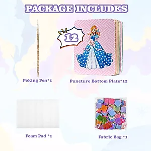 Nsuebck Poke in Art Kits for Girls - Easter Basket Stuffers Fabric Poking Crafts with 12 Princess Boards - Mess-Free Birthday Gifts for Kids Ages 4 5 6 7 8