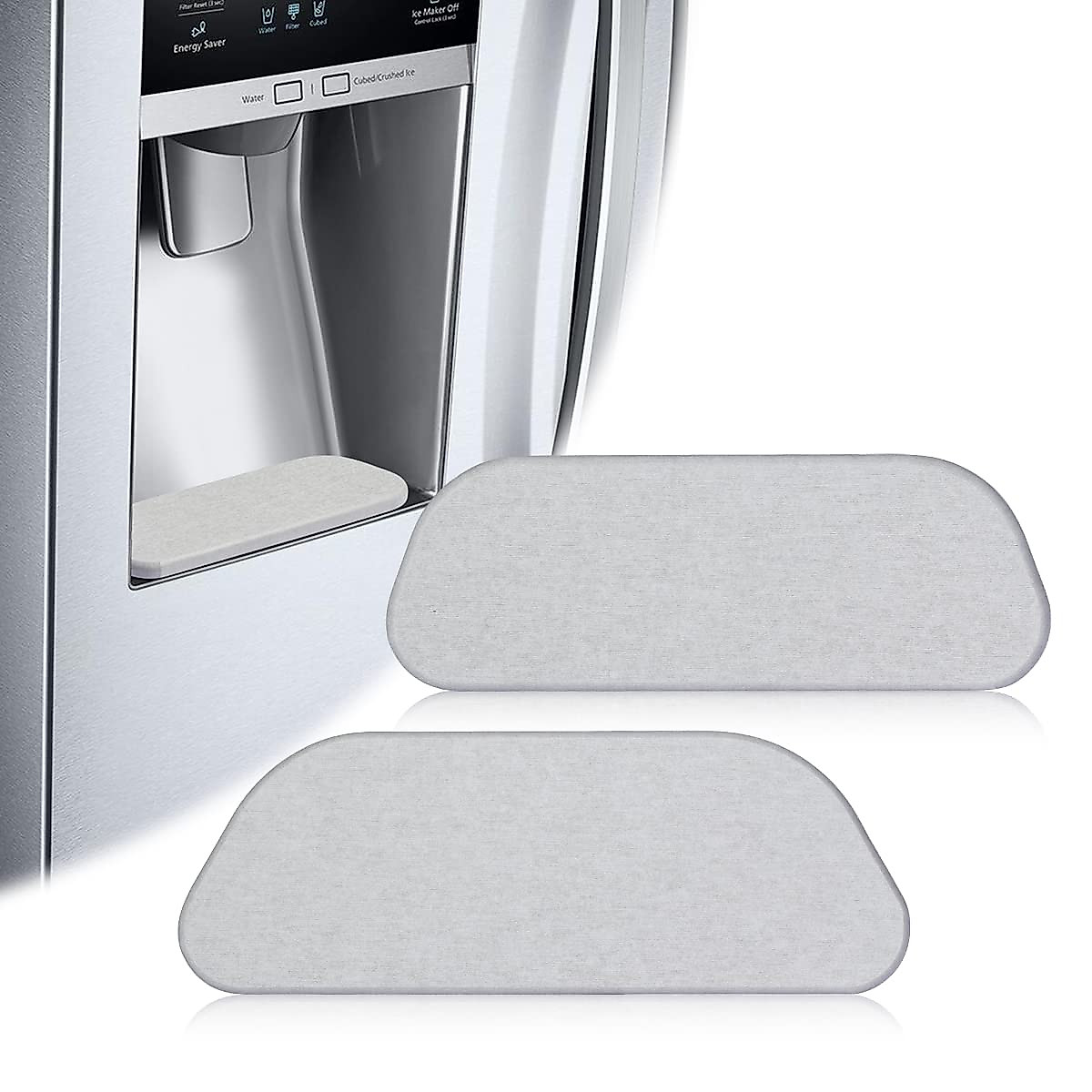 Magicfour 2 Pack Quick Dry Drip Catcher for Refrigerator Drip Tray, Diatomite Refrigerator Water Drip Catcher, Water Absorbent Fridge Water Dispenser Drip Tray, Slim, Reusable, Grey, 2 Sizes