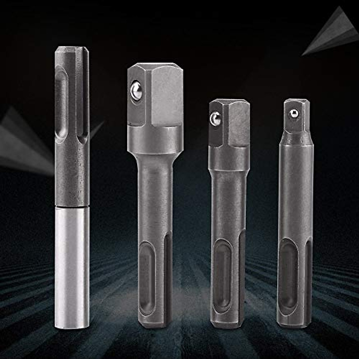 4Pcs Set SDS Plus Shank to 1/4" Hex Socket Adaptor and 1/4" 3/8" 1/2" Head Drill Bit Extension Connector