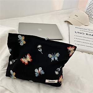 LYDZTION Butterfly Makeup Bag Cosmetic Bag for Women,Large Capacity Canvas Makeup Bags Travel Toiletry Bag Accessories Organizer,Black