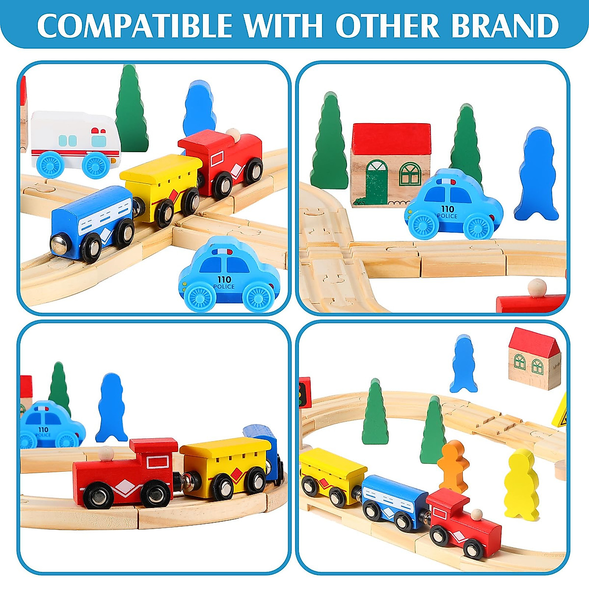 Civaner 33 Pcs Wooden Train Tracks and Magnetic Trains Christmas Packed Toy Railway Carriages Kits for Kids, Toddler, Boys and Girls Play Accessories