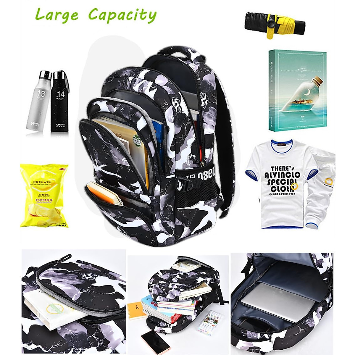 Ladyzone Camo School Backpack Lightweight Schoolbag Travel Camp Outdoor Daypack (Camouflage Blue（NS）)