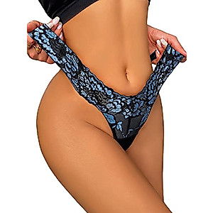 Milumia Women Sexy Lace Panties V Cut Cheeky Underwear Low Rise Bikini Naughty Lingerie Brief Floral Blue Small