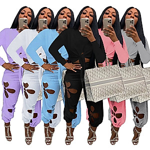 Sweat Suits for Womens 2 Piece Workout Set Sweatpants and Knot Front Tops Fall Outfits Purple