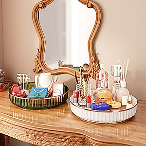 Makeup Organizer, 360 Degree Rotating Cosmetic Display Cases, Lazy Susan Organizer Round Storage (White - 10 inch)