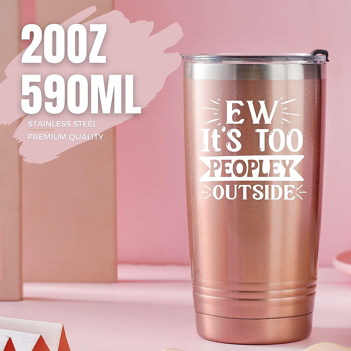 Onebttl Introvert Gifts for Girls, Women, Coworkers, INFP, INTP Coffee Travel Mug - It's Peoplely Out There - Stainless Steel 20Oz Tumbler