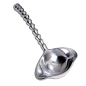 India Handicrafts X-Large Silver Tone Beaded 17 inch Aluminum Serving Gravy Spoon Ladle
