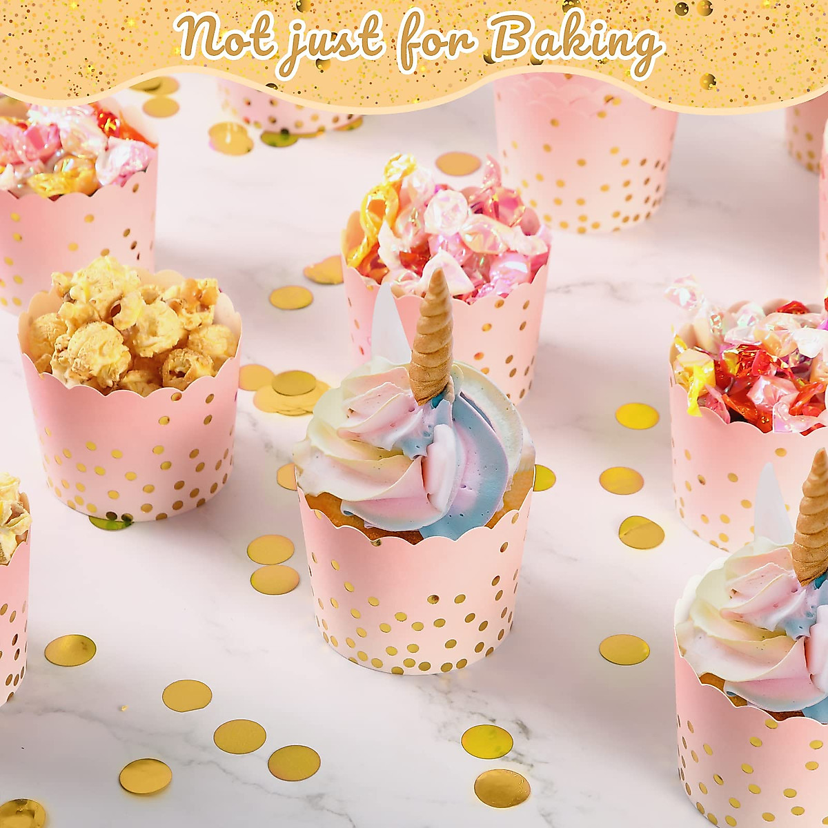 100 Pcs Pink Cupcake Liners 4.5 oz Gold Polka Dot Paper Baking Cups for Muffins Desserts Bake, Easter, Baby Showers, Wedding and Birthday Party