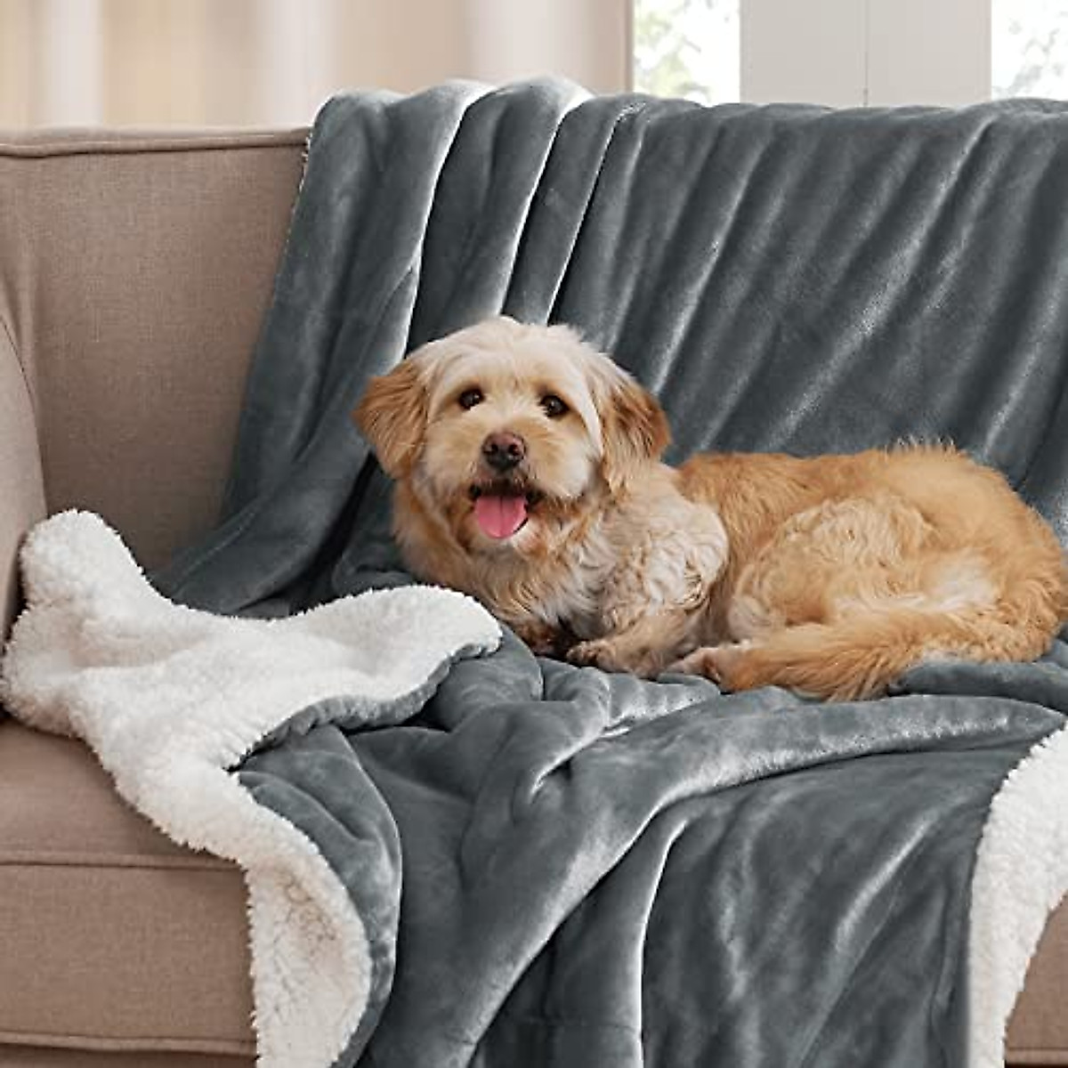 NICETOWN Weighted Blanket Sherpa Throw Blanket for Couch, Dual Sided Warm Thick Blankets and Throws for Baby Super Soft Cozy Fuzzy Travel Picnic Blanket for All Seasons (50"x 60", Dark Grey)