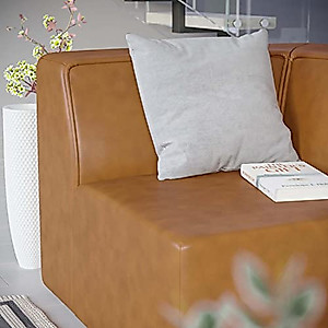 Modway Mingle Vegan Leather Sectional Sofa Corner Chair, Tan
