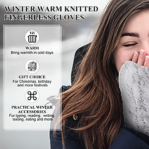 Geyoga Fingerless Fur Gloves for Women Winter Mittens Smooth Faux Rabbit Furry Gloves Warm Knitted Gloves(Black)