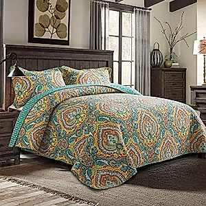 VAPUTAR Cotton King Quilt Sets + Microfiber Paisley King Quilt Sets 2 Pack