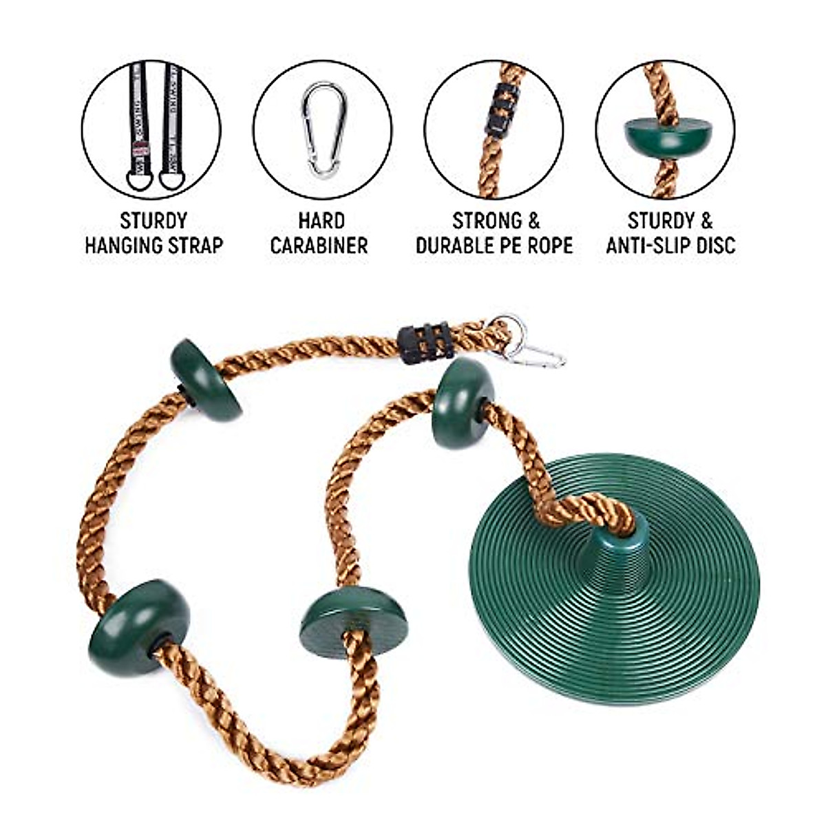 Decorlife Rope Swing for Tree, Sturdy Outdoor Disc Swing Set for Kid, Climbing Tree Swing with Strap & Carabiner, Easy Setup