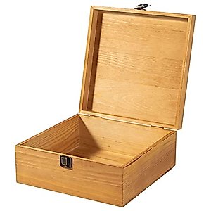 Useekoo Vintage Wooden Storage Box Container with Hinged Lid and Front Clasp, Large Keepsake Box, Rustic Wood Boxes for Crafts Art Hobbies and Valentine's Day Decoration - 9.1'' x 9.1'' x 3.9''