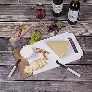 Creative Home Natural Marble with Mango Wood 18" x 9" Handled 16" x 20" Pastry Board Set, 18" L x 9" W x 5/8" H, 16" L x 20" W x 5/8" H, Off-White (patterns may vary)