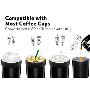 Meoky Double Wall Stainless Steel Iced Coffee Sleeve Reusable, One Size Fits All Coffee Sleeve for Starbucks, Dunkin Donuts, McDonalds (16-24oz, Midnight)