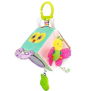 D-KINGCHY Baby CarSeat Stroller Toys, Soft Hanging Rattle Blocks, Thre-Dimensional Cloth Foam Grab Toy, Developmental Infant Toy with Sound, Teether, Mirror for 0-3 Years Old (Sky)