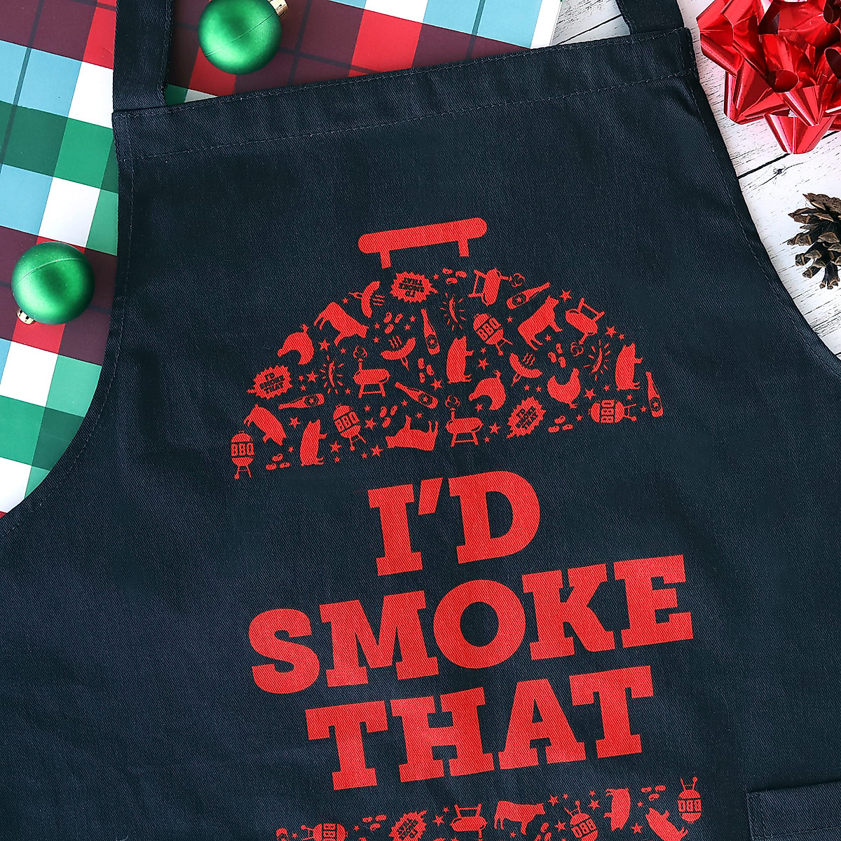 Lavley Funny Cooking Aprons Grilling Gift For Men & Women With Pockets, Extra Long Waist Ties & Adjustable Neck Strap (I'd Smoke That)