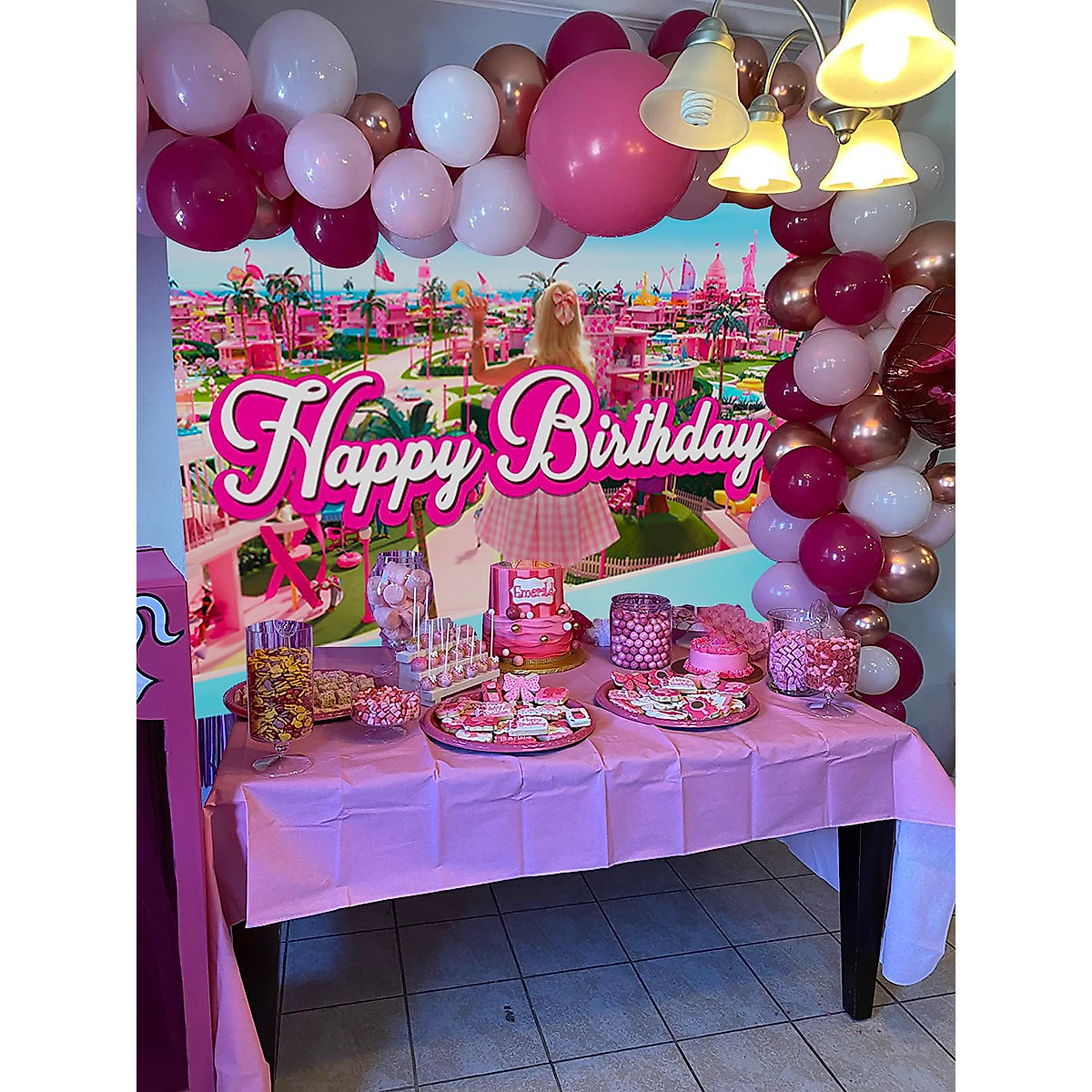 Pink Princess Photography Backdrop Movie Themed Birthday Background for Girls Kids Paradise Birthday Banner Baby Shower Photography Party Supplies (7x5ft)