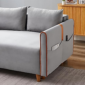 Hombay Velvet Convertible Sleeper Sofa Bed, Pull-Out Folding Couch Loveseat with Storage and Pillows for Living Room Bedroom Office (Gray)