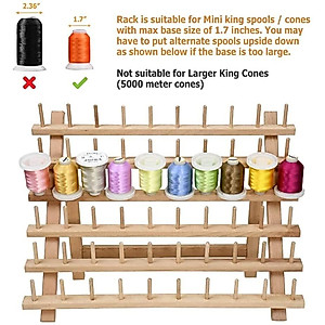 ThreadNanny 60 Spools Thread Rack - Premium Birchwood Thread Storage Organizer Stand for Sewing Embroidery Spools and Mini Cones - Thread Holders for Spools of Thread with Wall Mount Hanging Hooks