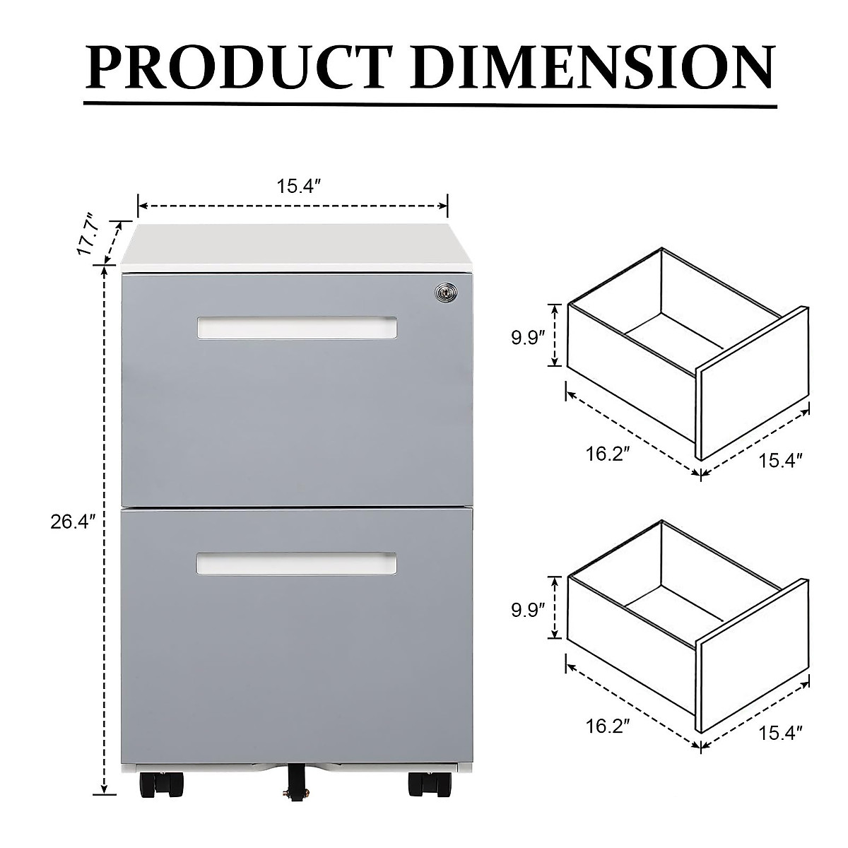 GOOGIC 2-Drawer Mobile File Cabinets, Rolling Metal Vertical Filing Cabinet for Legal & Letter File Anti-tilt Design with Lock Fully Assembled Except Casters, Gray&White(Style 3)