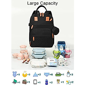 UISKOOPW Diaper Backpack, Baby Nappy Waterproof Changing Bags Travel BackPack with Changing Pad & Stroller Straps (Black)