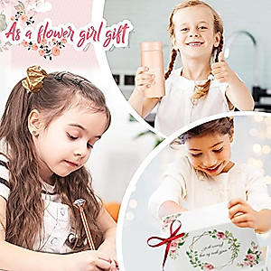 Hanaive 6 Pcs Flower Girl Gifts Flower Girl Proposal Box Set Necklace Round Flower Glasses Water Bottle Diamond Pen Hair Scrunchies Will You Be My Flower Girl Box for Wedding (Pink, Bright Style)