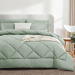 CozyLux Queen Comforter Set with Sheets 7 Pieces Bed in a Bag Sage Green All Season Bedding Sets with Comforter, Pillow Shams, Flat Sheet, Fitted Sheet and Pillowcases