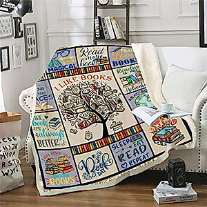 Book Lovers Gifts, Gifts for Book Lovers Women Men, Librarian Gifts, Bookworm Gifts, Literary Gifts, Best Gifts for Reading Lovers, Ultra Soft Warm Sherpa Throw Blanket for Couch Bed 50 x 60