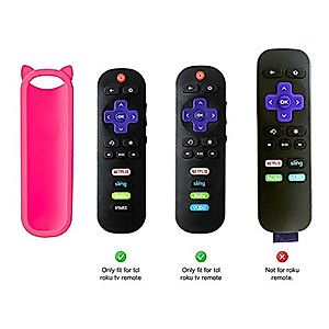 Bedycoon Pink Silicone Protective Soft Cases Covers with Wrist Strap and Remote Holder with Adhesive for RC280 TCL Roku TV Remote Control Cat Ear Shape Design Cute