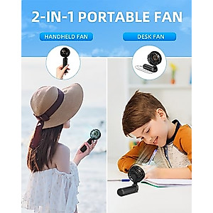 Hssio Portable Handheld Fan, Mini Desk Fan Foldable 2000mAh, 180° Ratotion, 3 Speeds, Ultra Quite, Up to 8H Long Use Time, Small Personal Cooling Fans Makeup Eyelash Fan for Women Girl