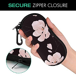 MoKo Sunglasses Soft Case Ultra Light Neoprene Zipper Eyeglass Case with Clip, Black & White Magnolia