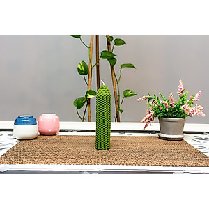 Phyther 100% Natural Beeswax Pillar Candles (6 x 1.25-1.5 inches). Unscented, Honeycomb Pattern Candlestick for Table Centerpiece Décor. Green (2 pcs)