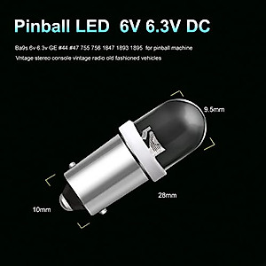 Keiurot GE44 47 756 755 Bulb for Pinball Machine light bulb Lamp 1893 1895 1847 Bulb BA9S DC 6.3V 6V Led Bulbs Warm White Pack of 20