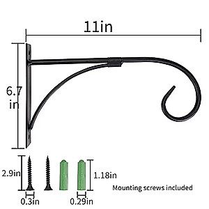 Citrine Garden Simply Style Metal Hanging Plant Brackets 10inch, Pack of 2, Wall Mount Plant Hangers, Planter Hooks for Flower Baskets, Bird Feeders in Corridor/Patio/Porch/Garden
