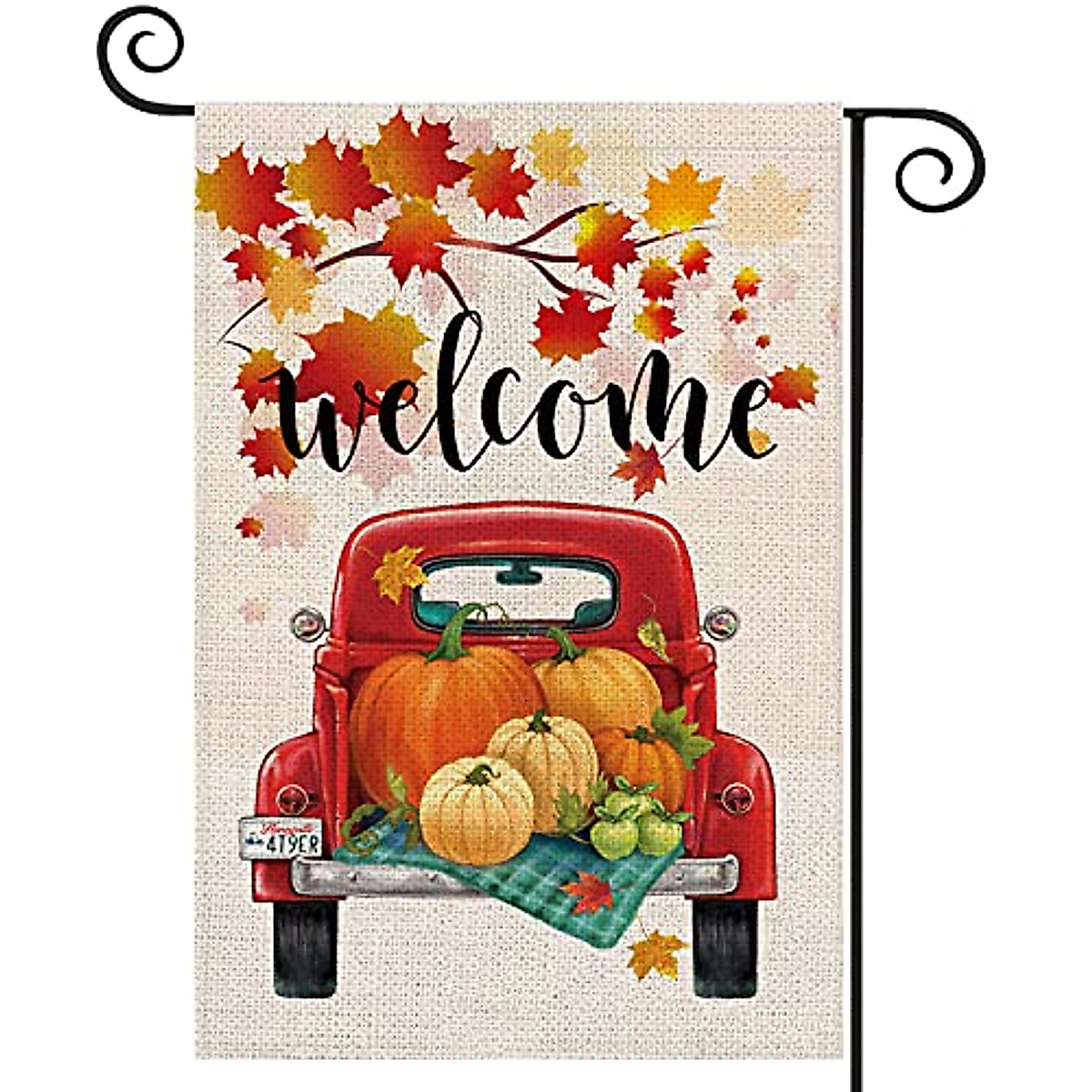 Thanksgiving Fall Welcome Garden Flags for Outside,Truck with Pumpkins Maple Leaves,Harvest Decorative Farmhouse Flag for Patch,12.5 x 18 Inch Double Sided,Small Thanksgiving Yard Flags for Autumn Outdoor Decor