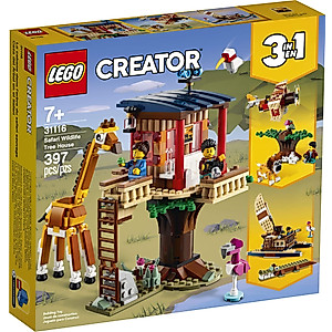 LEGO Creator 3in1 Safari Wildlife Tree House 31116 Building Kit Featuring a House Toy, Biplane Toy and Catamaran Toy; Best Building Sets for Kids Who Love Imaginative Play, New 2021 (397 Pieces)