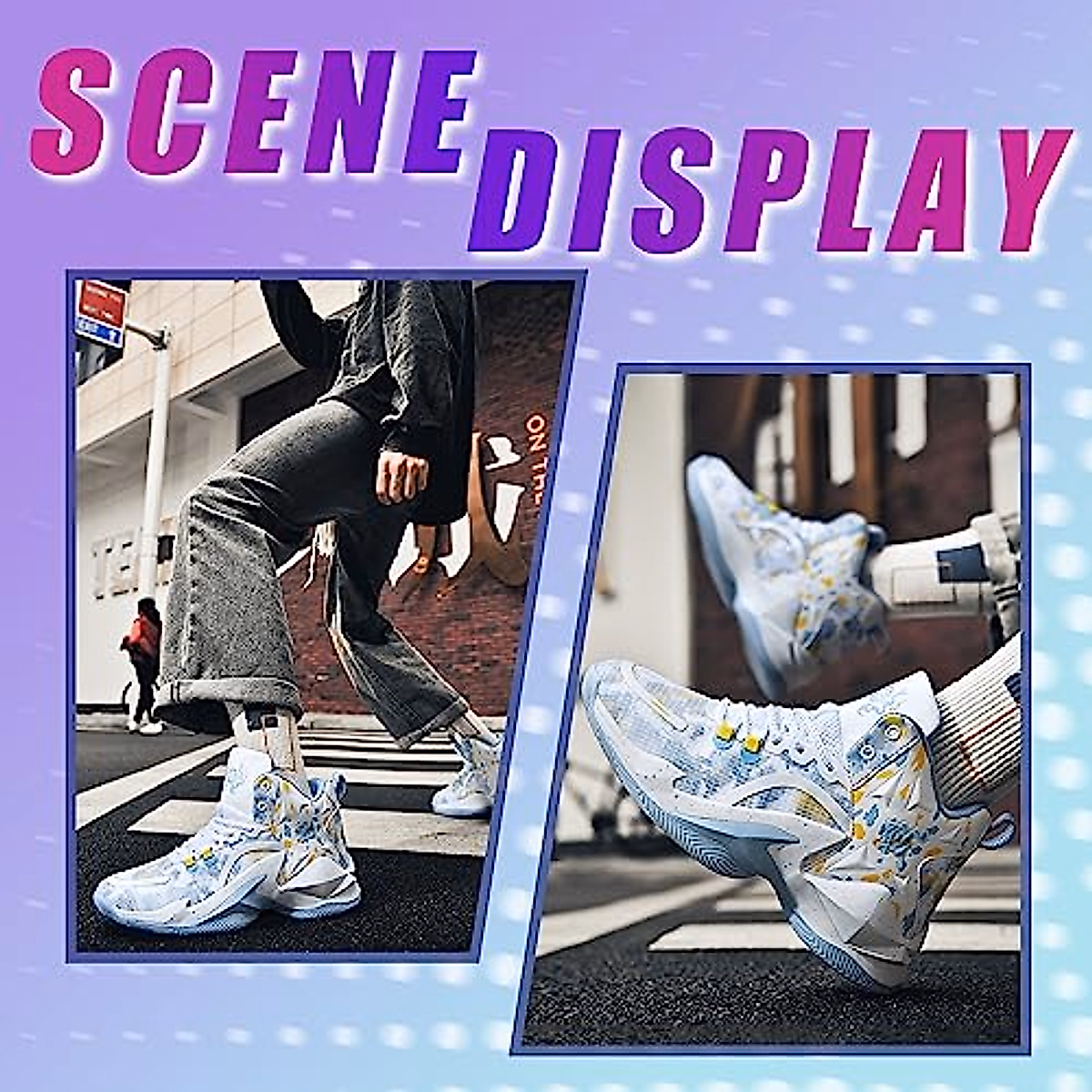 Promenie Men's High Top Basketball Shoes Fashionable Breathable Professional Outdoor Basketball Shoes White-Grey Size 9