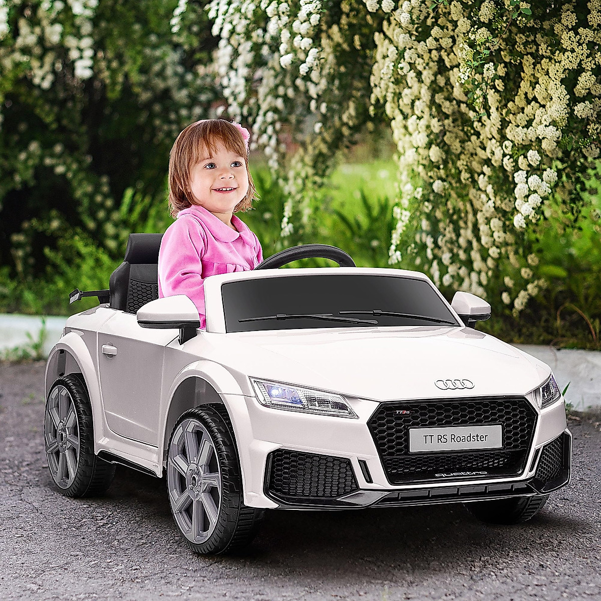 Aosom 6V Kids Electric Ride On Car, Licensed Audi TT RS with Suspension System and Remote Control, Horn, 5 Songs, Lights, MP3 Player, White
