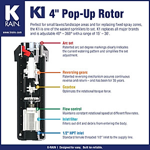 K Rain K1 1/2" Smart Set Rotor 4" Pop-Up| 15' - 30' Spray Distance, 40° - 360° Arc Spray Pattern | Includes Install Kit (5 Pack)