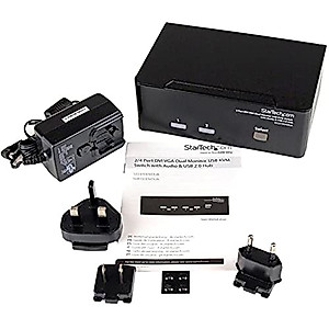 StarTech.com 2 Port KVM Switch - DVI and VGA w/ Audio and USB 2.0 Hub – Dual Monitor / Display / Screen KVM Switch - DVI VGA , TAA (SV231DDVDUA)