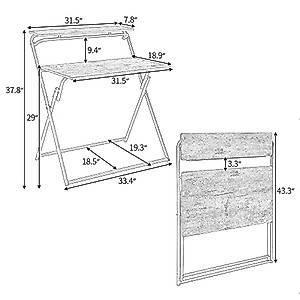 Generic Table Study Folding Computer Desks Black Gaming Rotating Panel Work MDF Board No Assembly Required Computer Desk with 2-Tier Shelf Table Black